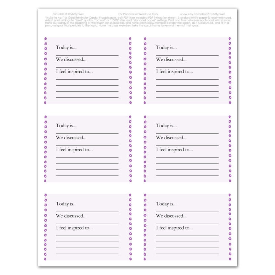 Commitment Reminder Cards LDS 2020 Come Follow Me PRINTABLE | Etsy