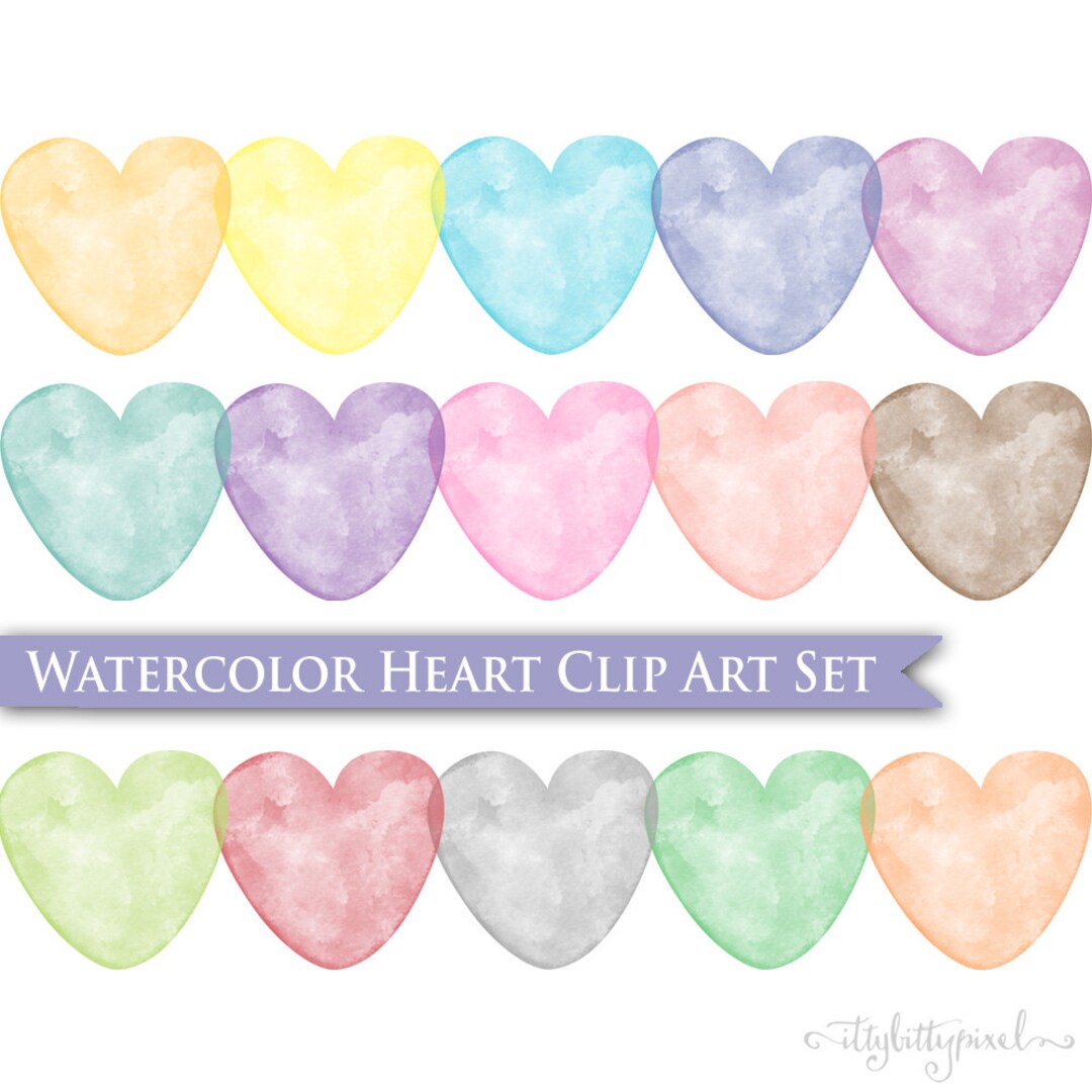 Watercolor Hearts Clip Art Digital Painted Hearts Painted Clipart Heart ...