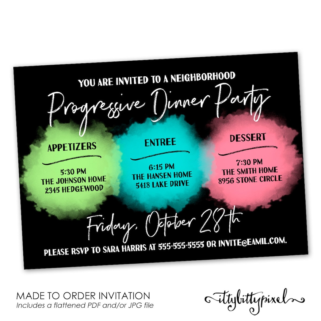Progressive Dinner Party Invitation - Announcement Card Digital ...