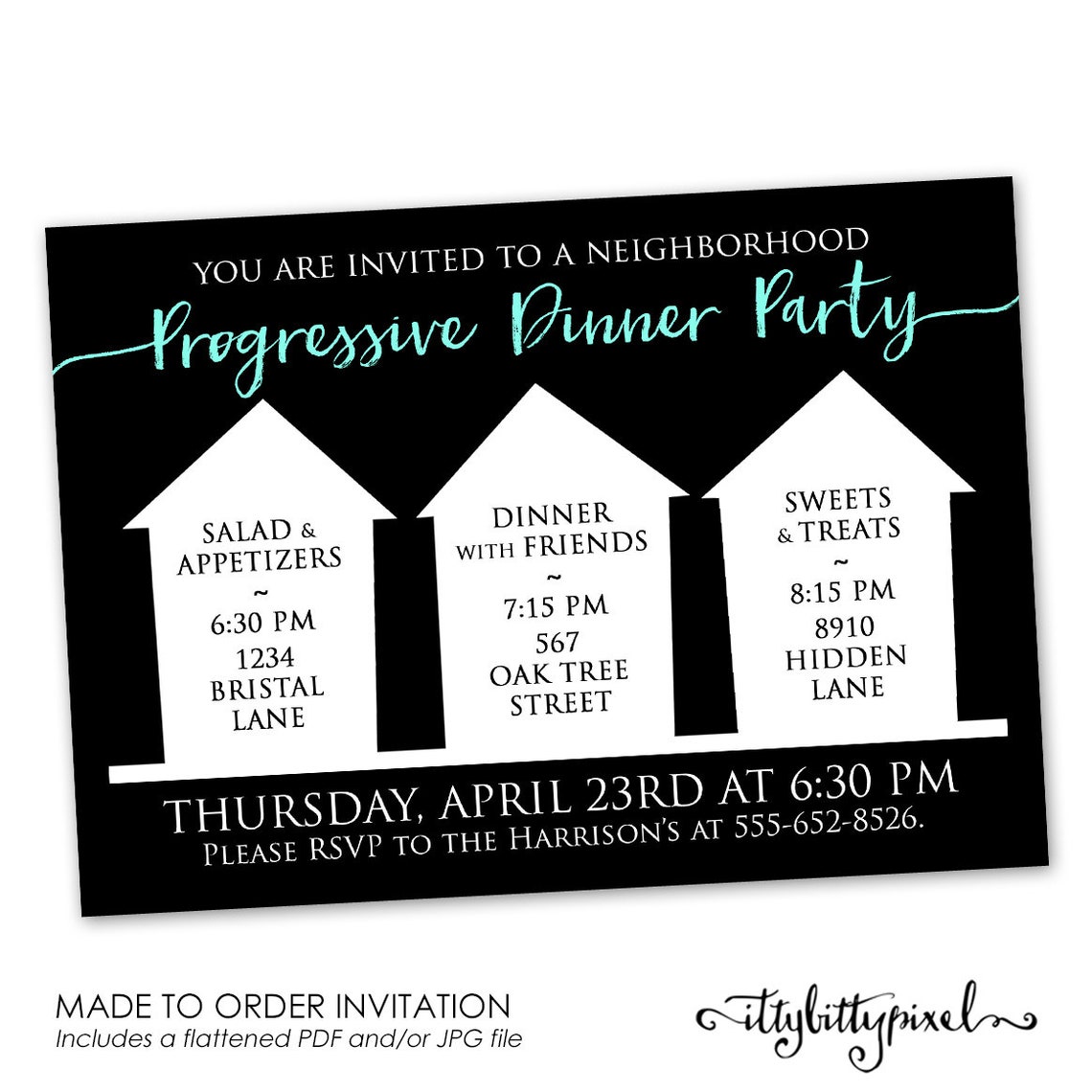 Progressive Dinner Party Invitation - Announcement Card Digital ...