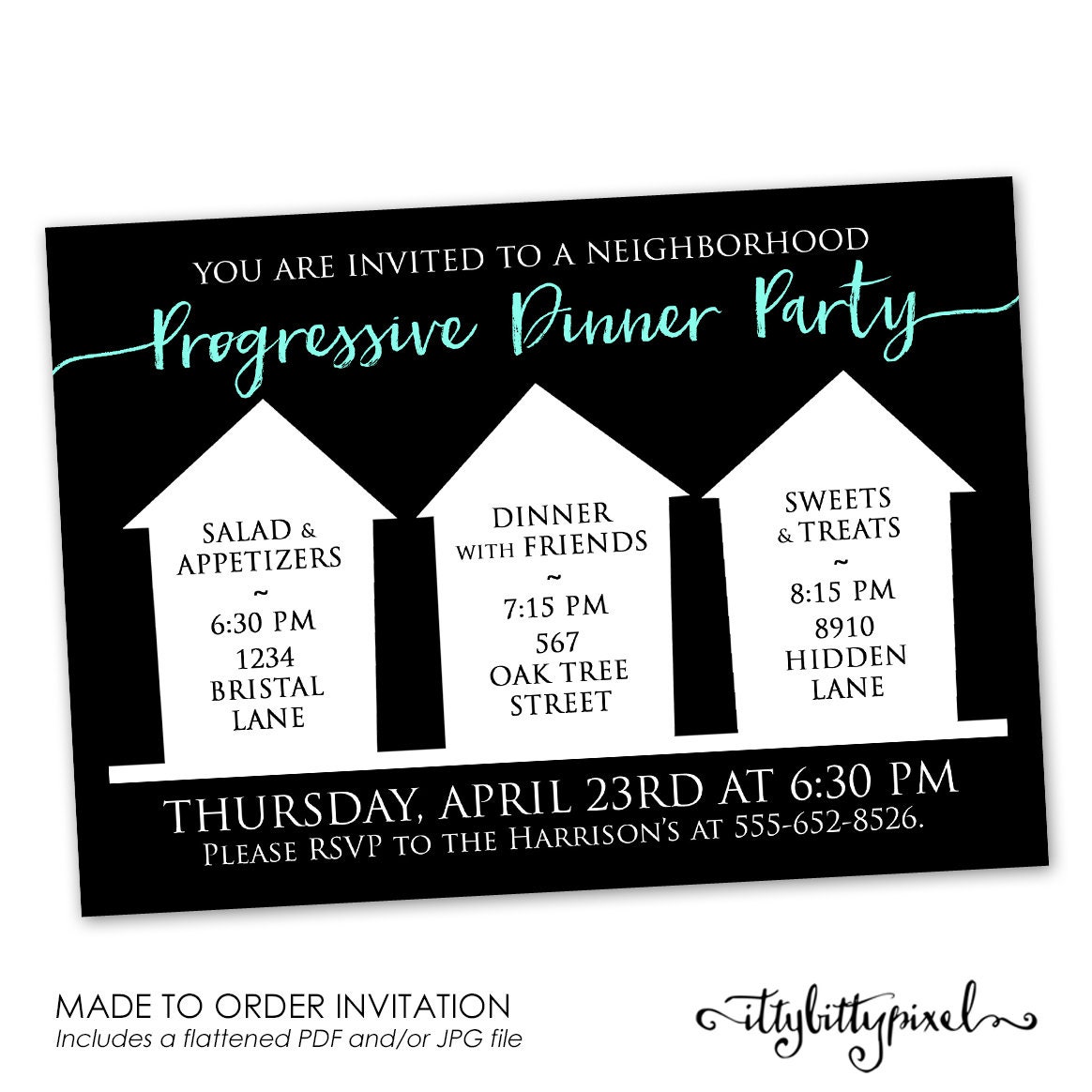 Progressive Dinner Party Invitation Announcement Card Digital ...