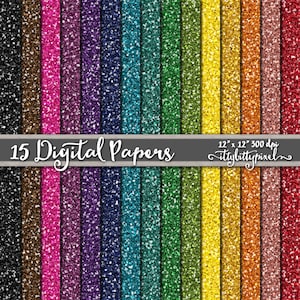 Glitter Digital Paper, Dark Rainbow Colors, Sparkle Scrapbooking Paper ...