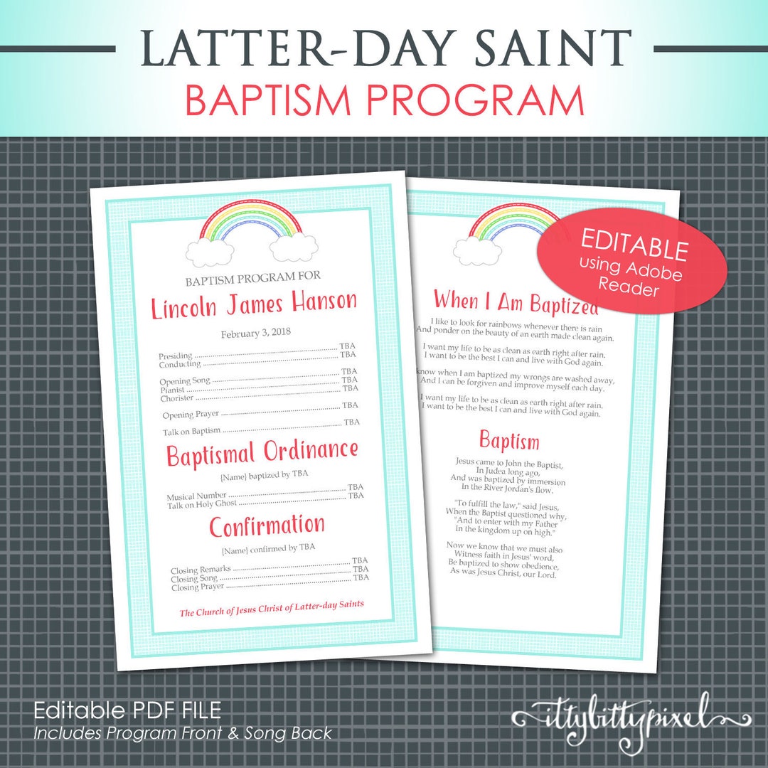 LDS Baptism Program - EDITABLE PDF Double Sided Half Page Printable ...