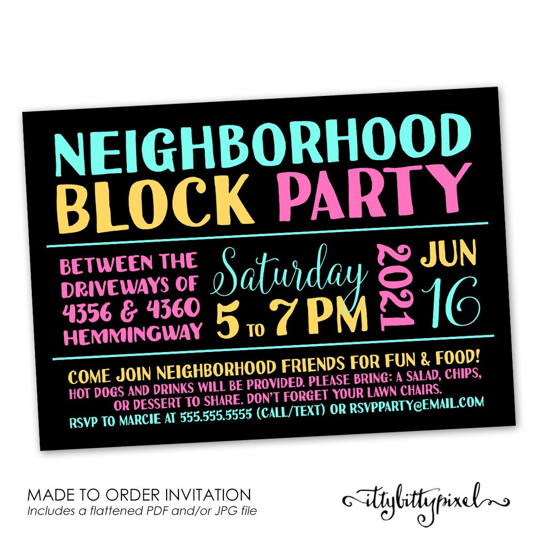 Neighborhood Block Party Invitation - Announcement Invite Card Digital ...