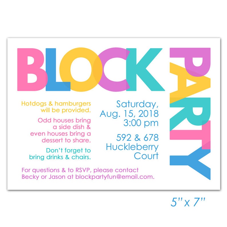Neighborhood Block Party Invitation - Announcement Invite Card Digital ...