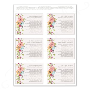 Relief Society Presidency Contact Cards - LDS Editable PDF PRINTABLE Rs ...