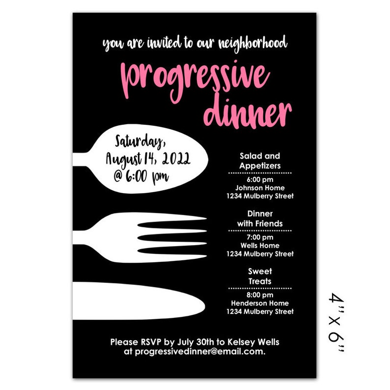 Progressive Dinner Party Invitation Announcement Card - Etsy