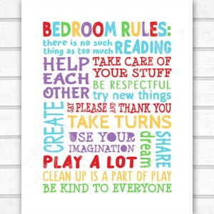 Bedroom Rules - Digital Wall Art Print PRINTABLE Subway Art Playroom ...