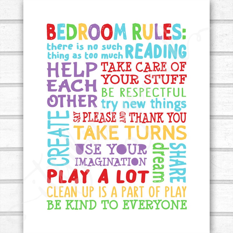 Bedroom Rules Digital Wall Art Print PRINTABLE Subway Art - Etsy