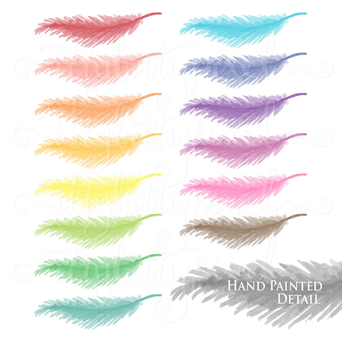 Watercolor Feather Clip Art Digital Clipart PNG Hand Painted - Etsy