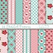 Teal Pink Flower Paper Shabby Chic Digital Paper Pack Floral Country ...