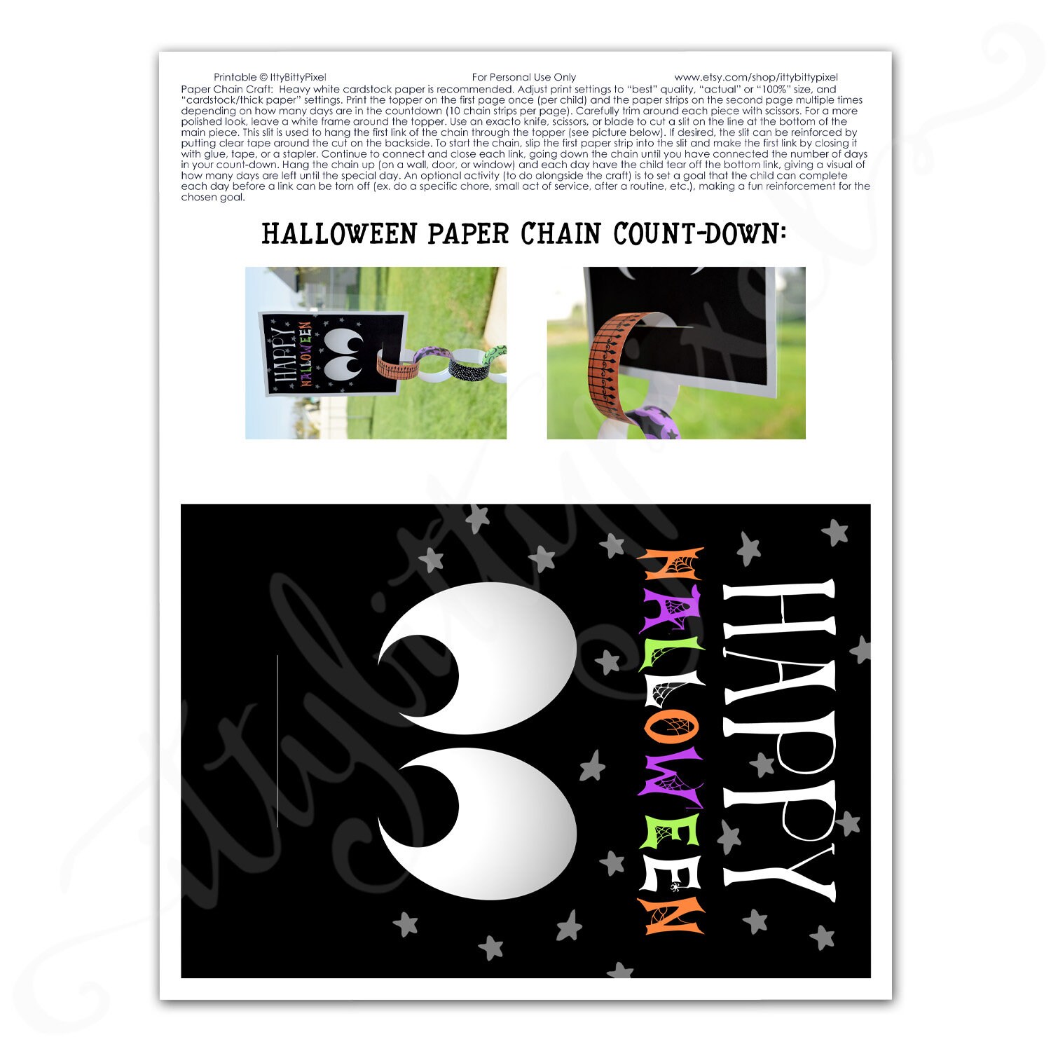 Halloween Paper Chain Craft Holiday Diy Printable PDF Count - Etsy