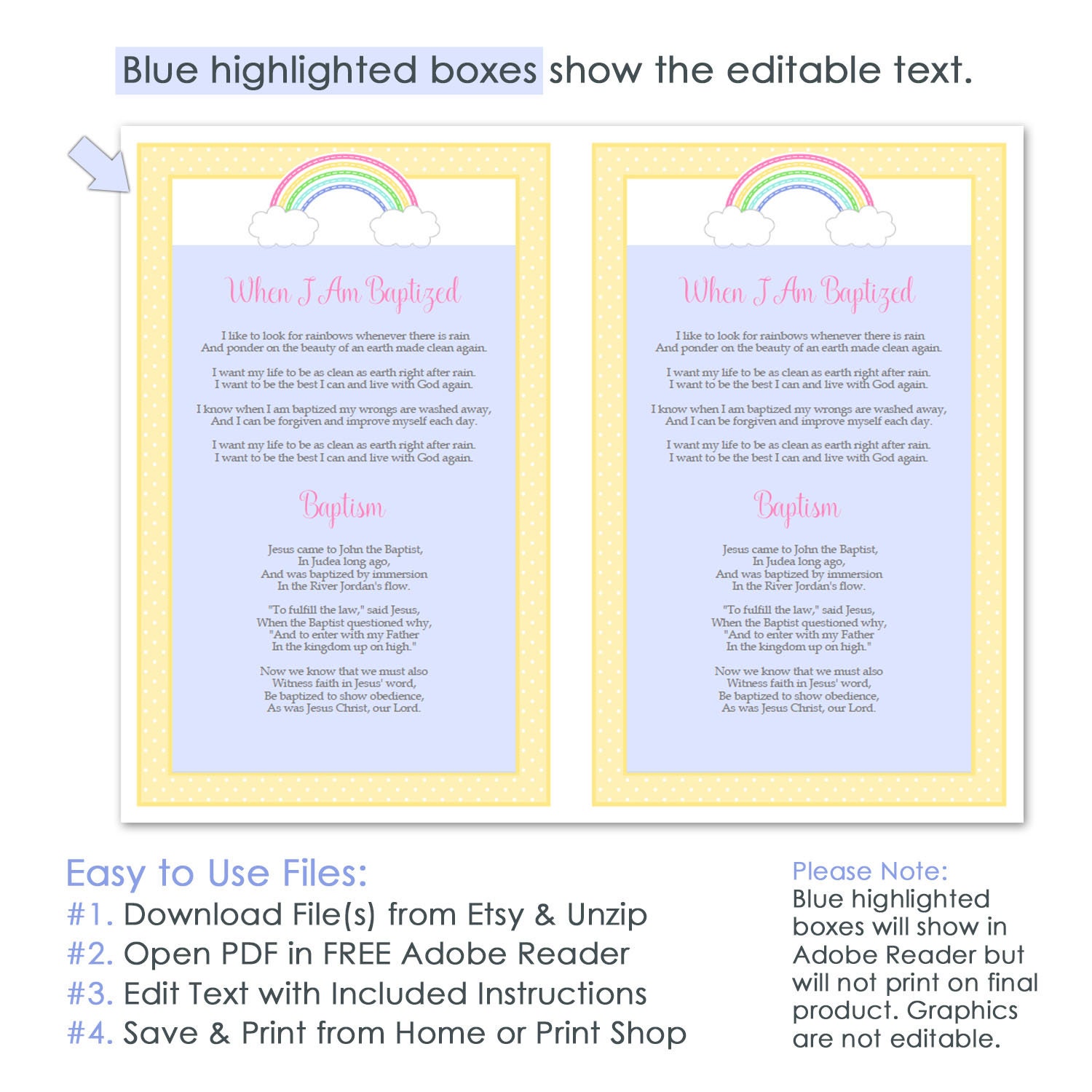 LDS Baptism Program - EDITABLE PDF Double Sided Half Page Printable ...