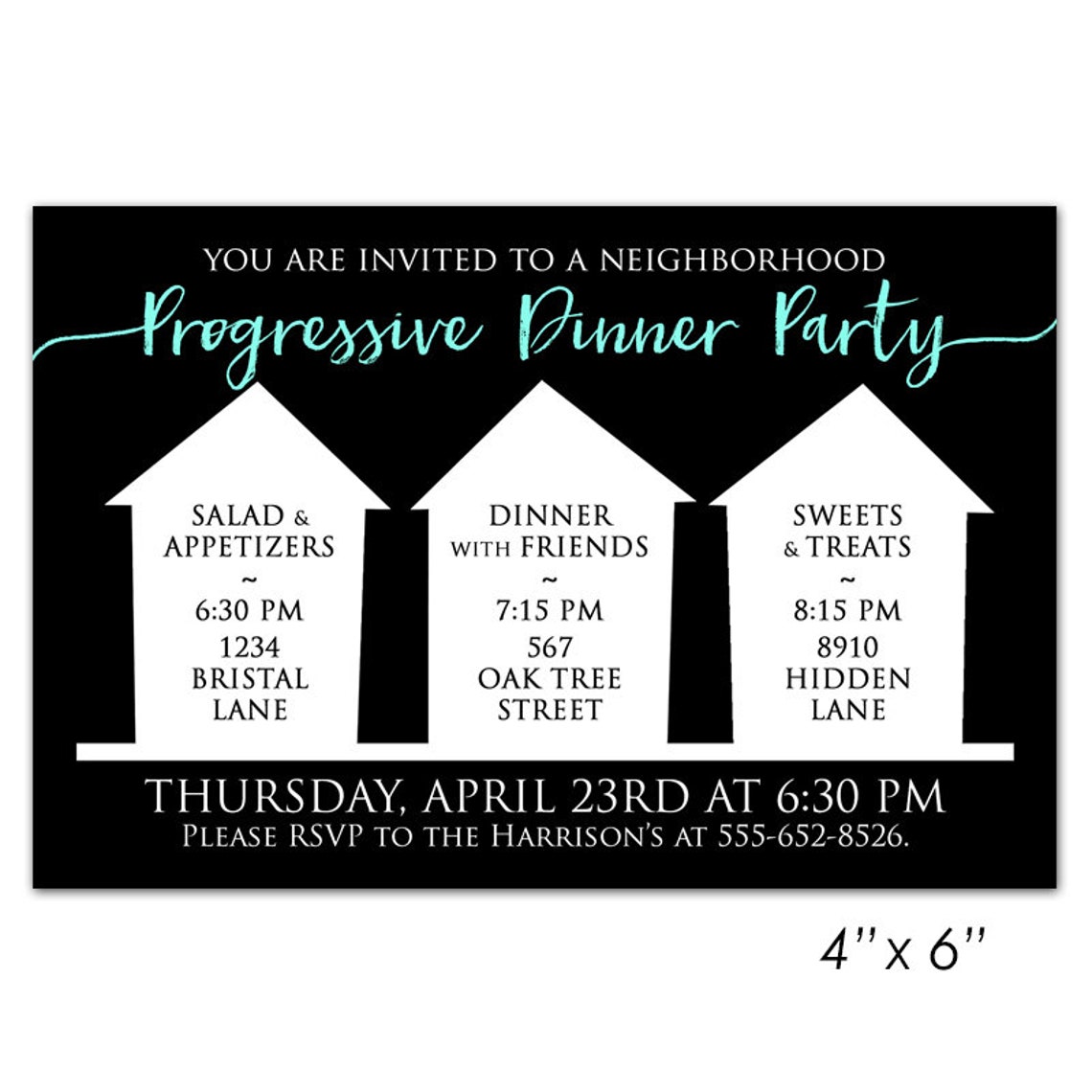 Progressive Dinner Party Invitation - Announcement Card Digital ...