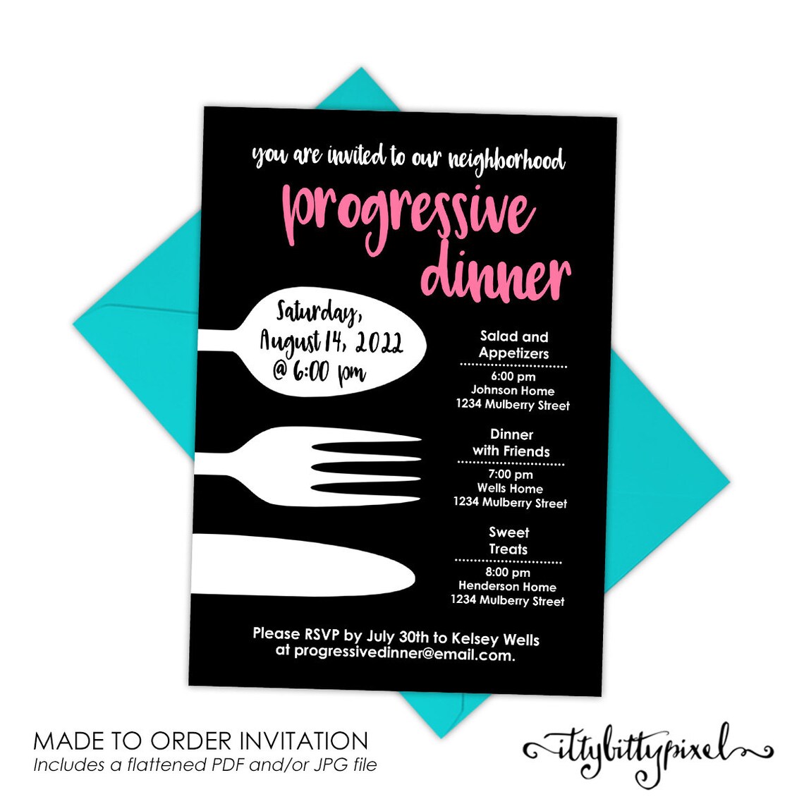 Progressive Dinner Party Invitation Announcement Card - Etsy