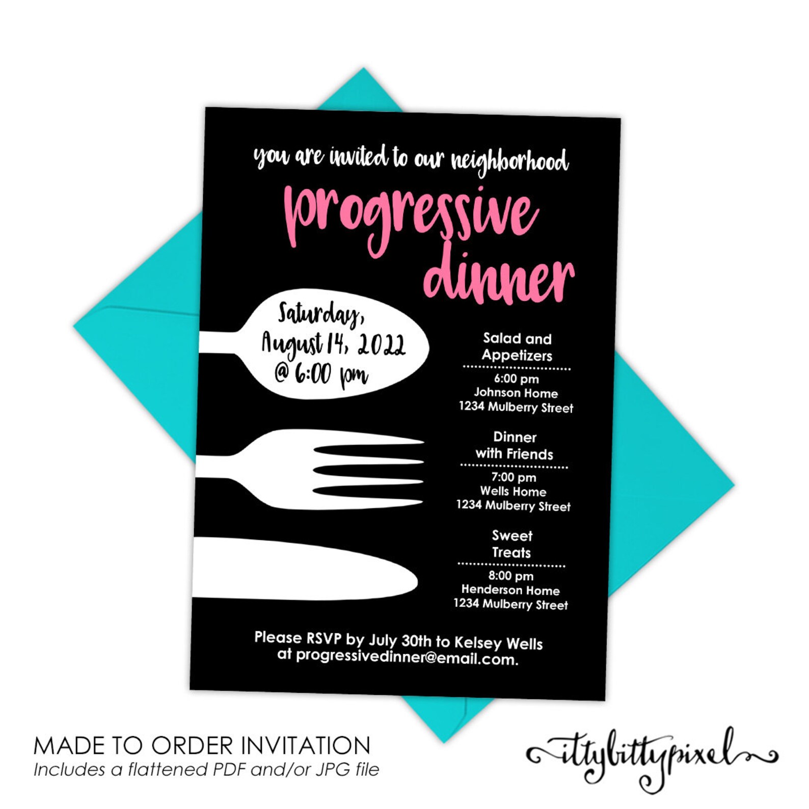 Progressive Dinner Party Invitation Announcement Card - Etsy