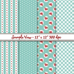 Red Blue Pink Shabby Chic Scrapbook Paper Shabby Chic Digital Paper ...