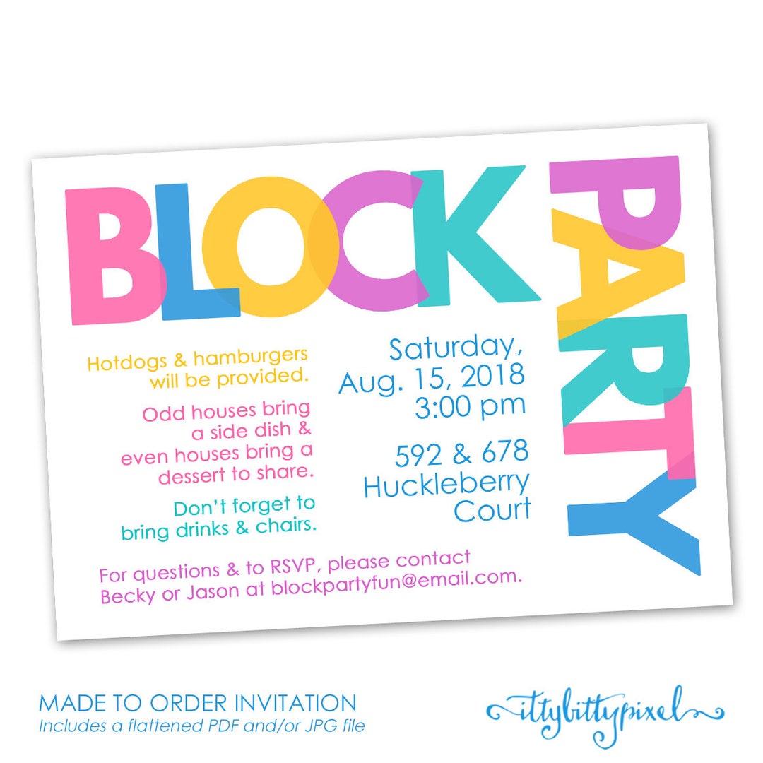 Neighborhood Block Party Invitation Announcement Invite Card Digital ...