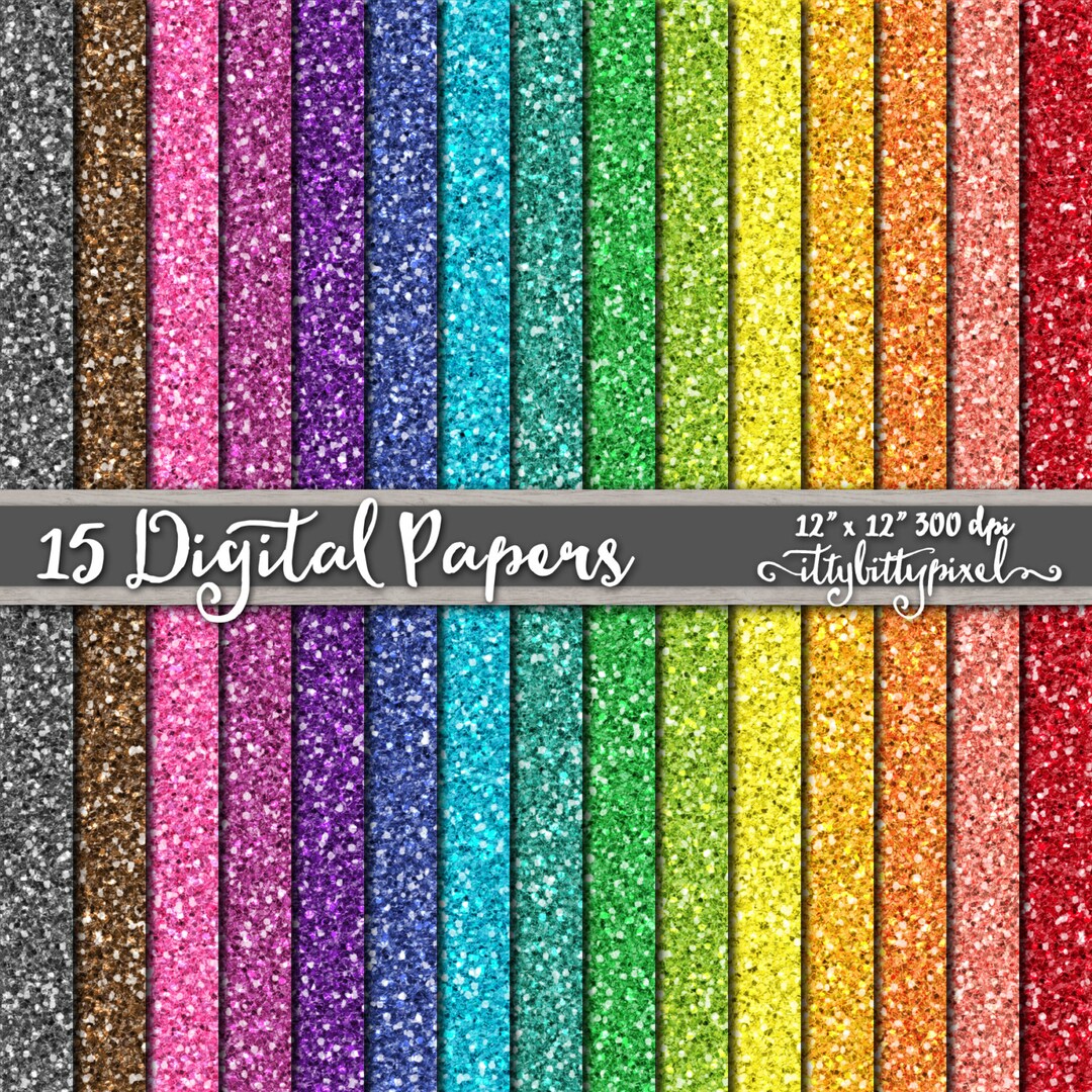 Glitter Digital Paper, Bright Rainbow Colors, Sparkle Scrapbooking ...