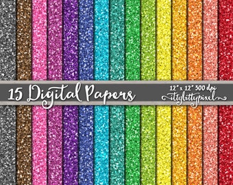 Glitter Digital Paper Bright Rainbow Colors Sparkle - Etsy