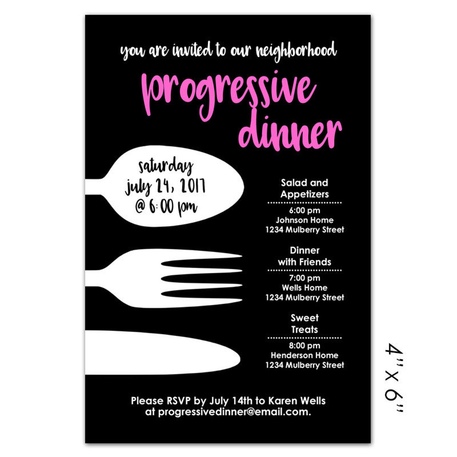 Progressive Dinner Party Invitation Announcement Card | Etsy