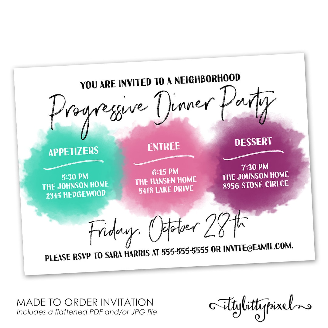 Progressive Dinner Party Invitation - Announcement Card Digital ...