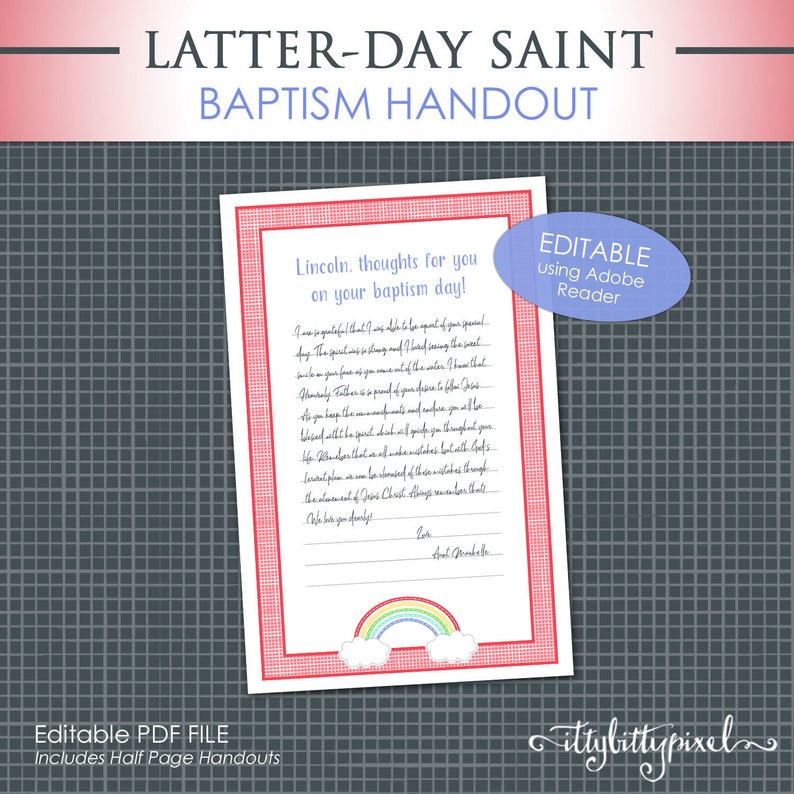 LDS Baptism Thought Handout - EDITABLE PDF Half Page Printable ...