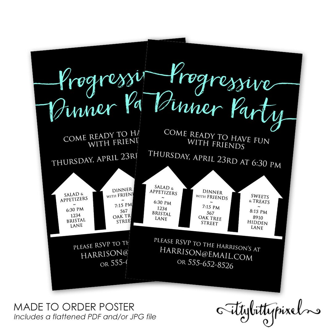 Progressive Dinner Party Poster - Announcement Invitation Digital ...