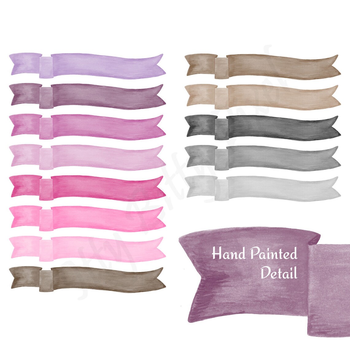 Watercolor Ribbon Clip Art Banner Hand Painted Digital | Etsy