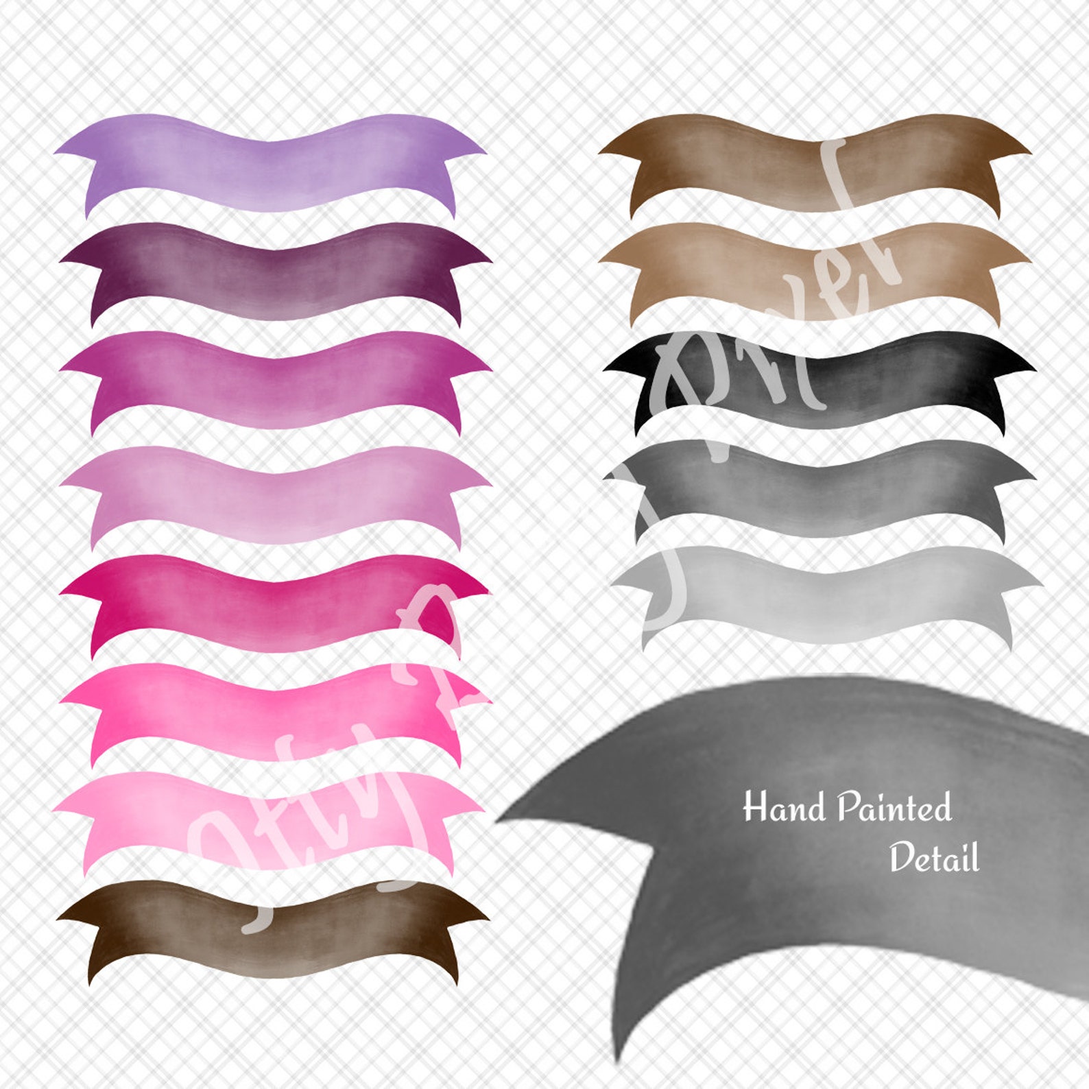 Watercolor Ribbon Clip Art Hand Painted Banners Painted Digital Clipart ...