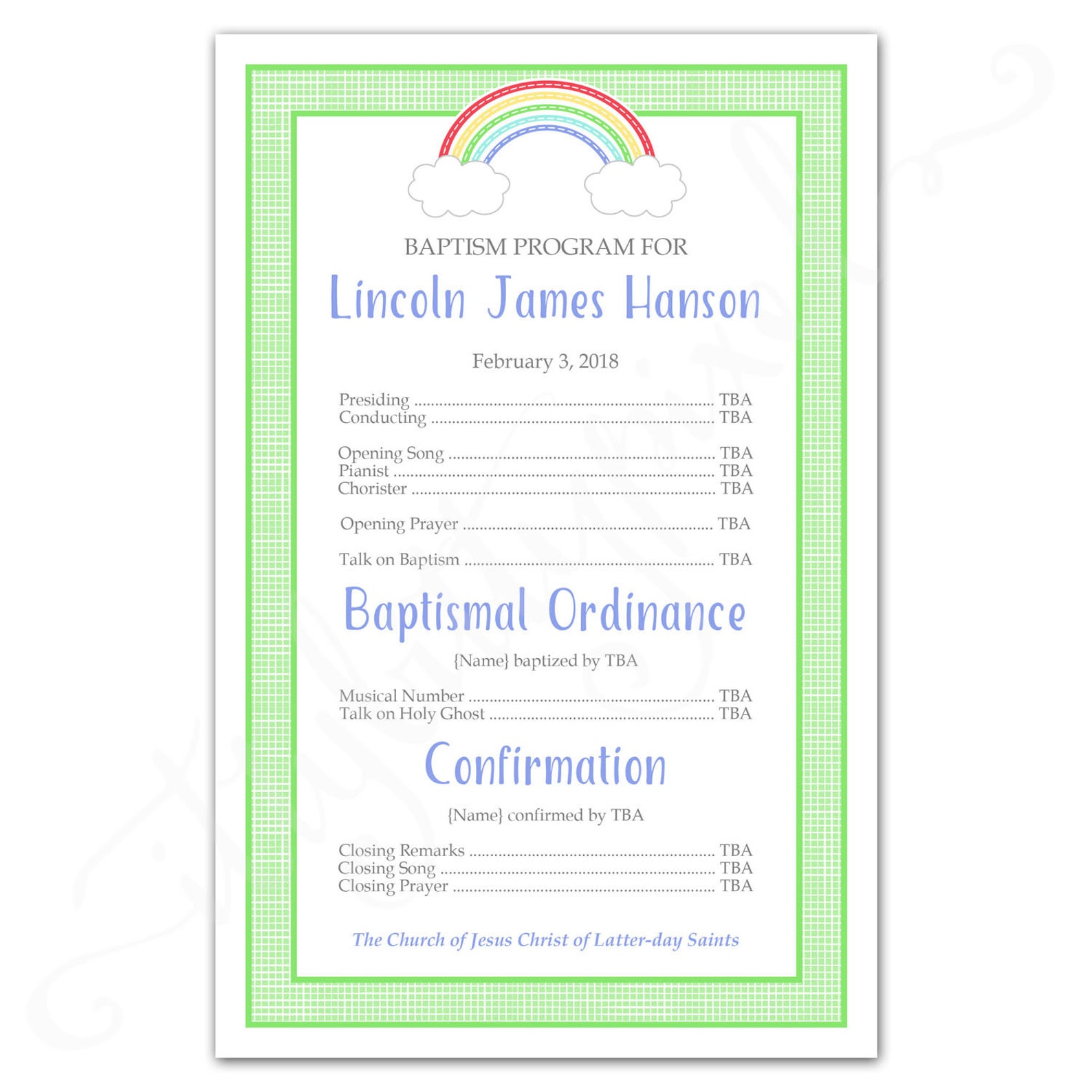 LDS Baptism Program EDITABLE PDF Double Sided Half Page - Etsy