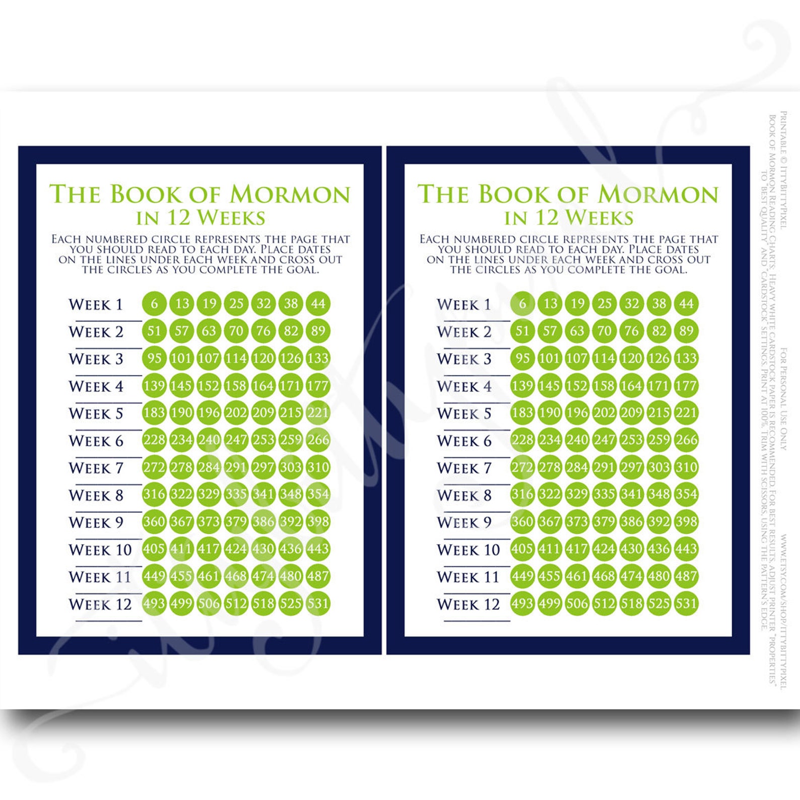 Book of Mormon Scripture Reading Chart LDS 12 Week Young Men - Etsy