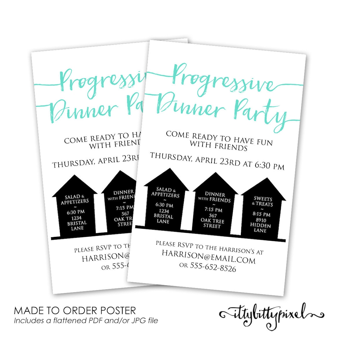 Progressive Dinner Party Poster - Announcement Invitation Digital ...