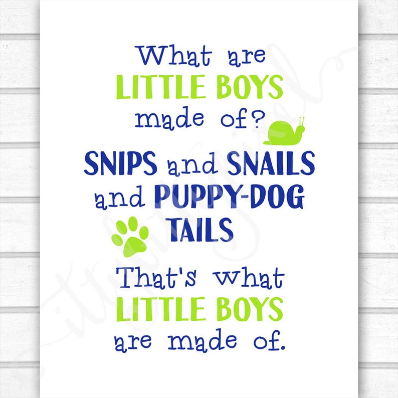 What Are Little Boys Made of Digital Wall Art Print PRINTABLE Nursery ...
