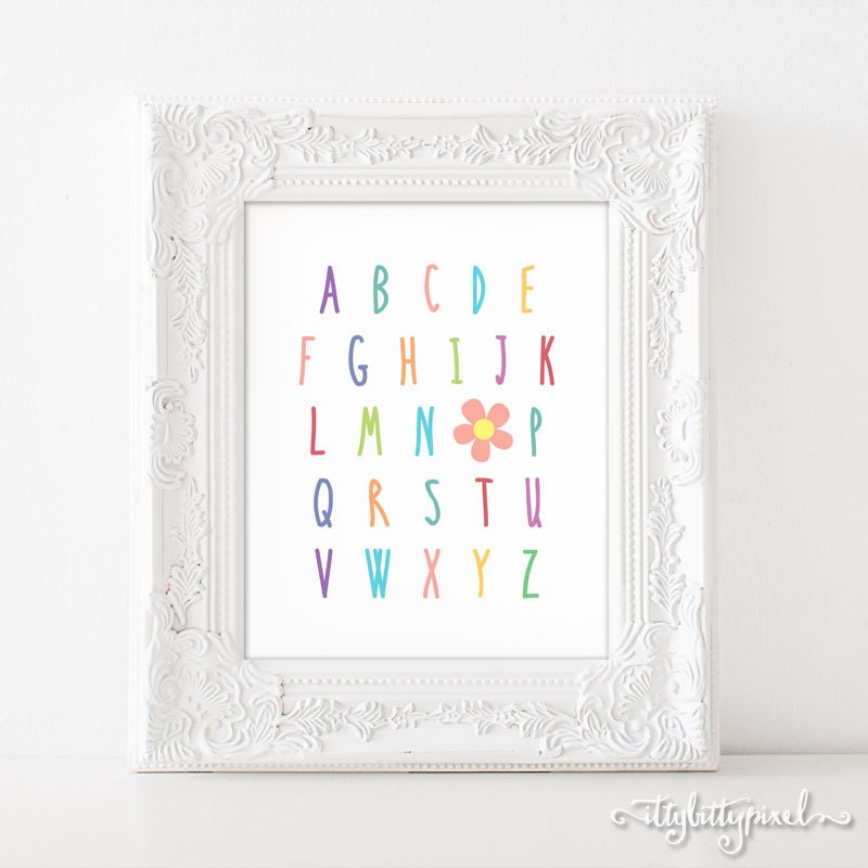Alphabet Flower Digital Wall Art Print PRINTABLE Girls | Etsy