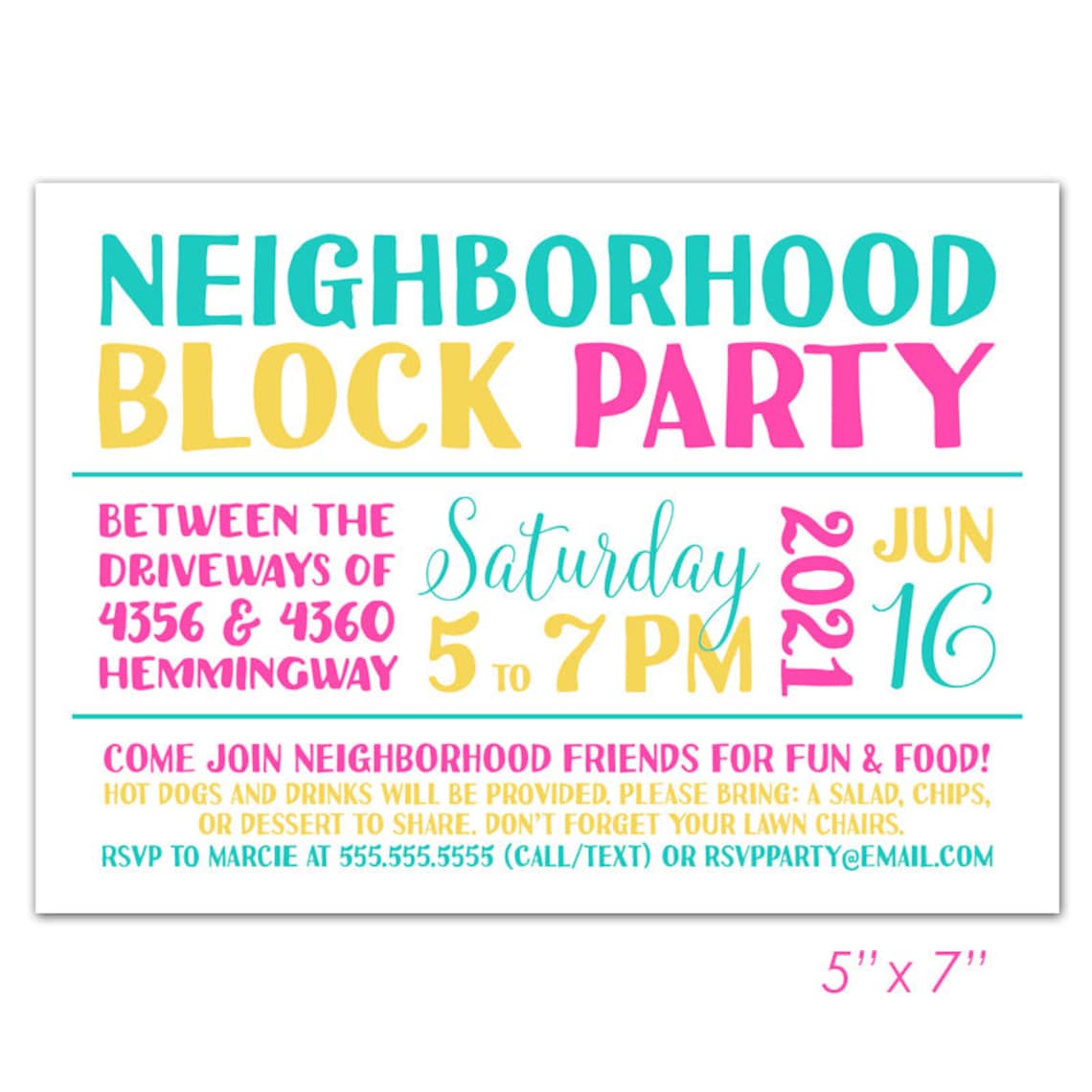 Neighborhood Block Party Invitation Announcement Invite Card - Etsy