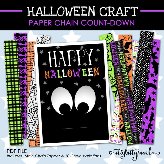 Halloween Paper Chain Craft Holiday Diy Printable PDF Count | Etsy