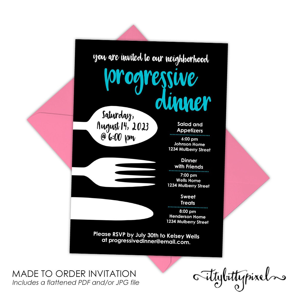 Progressive Dinner Party Invitation - Announcement Card Digital ...