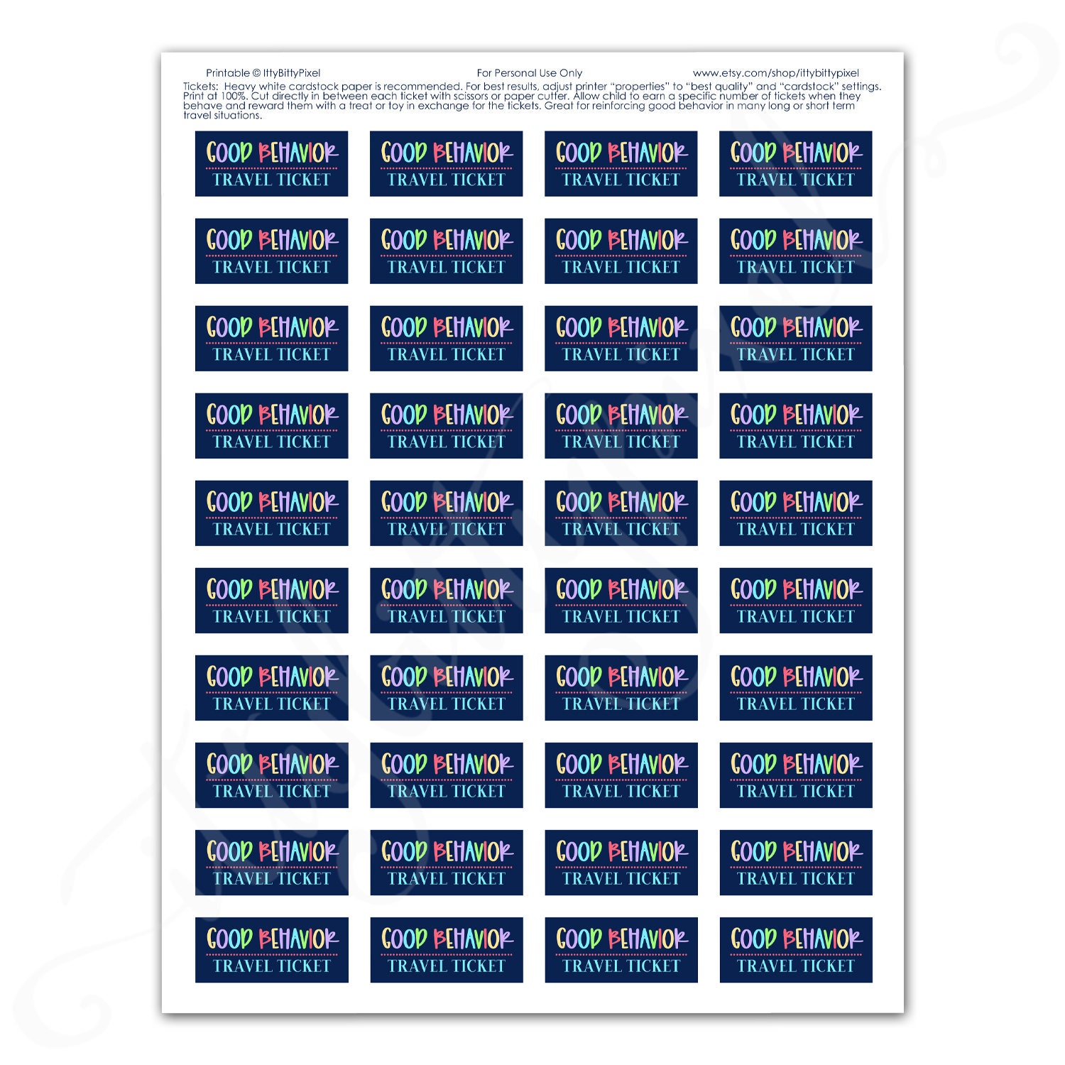 Kids Good Behavior Travel Tickets- Printable Digital PDF Road Trip ...