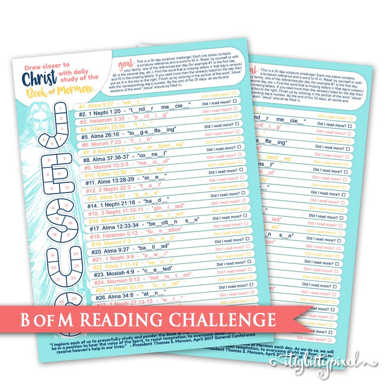 Book of Mormon Scripture Reading Challenge LDS Chart Primary - Etsy