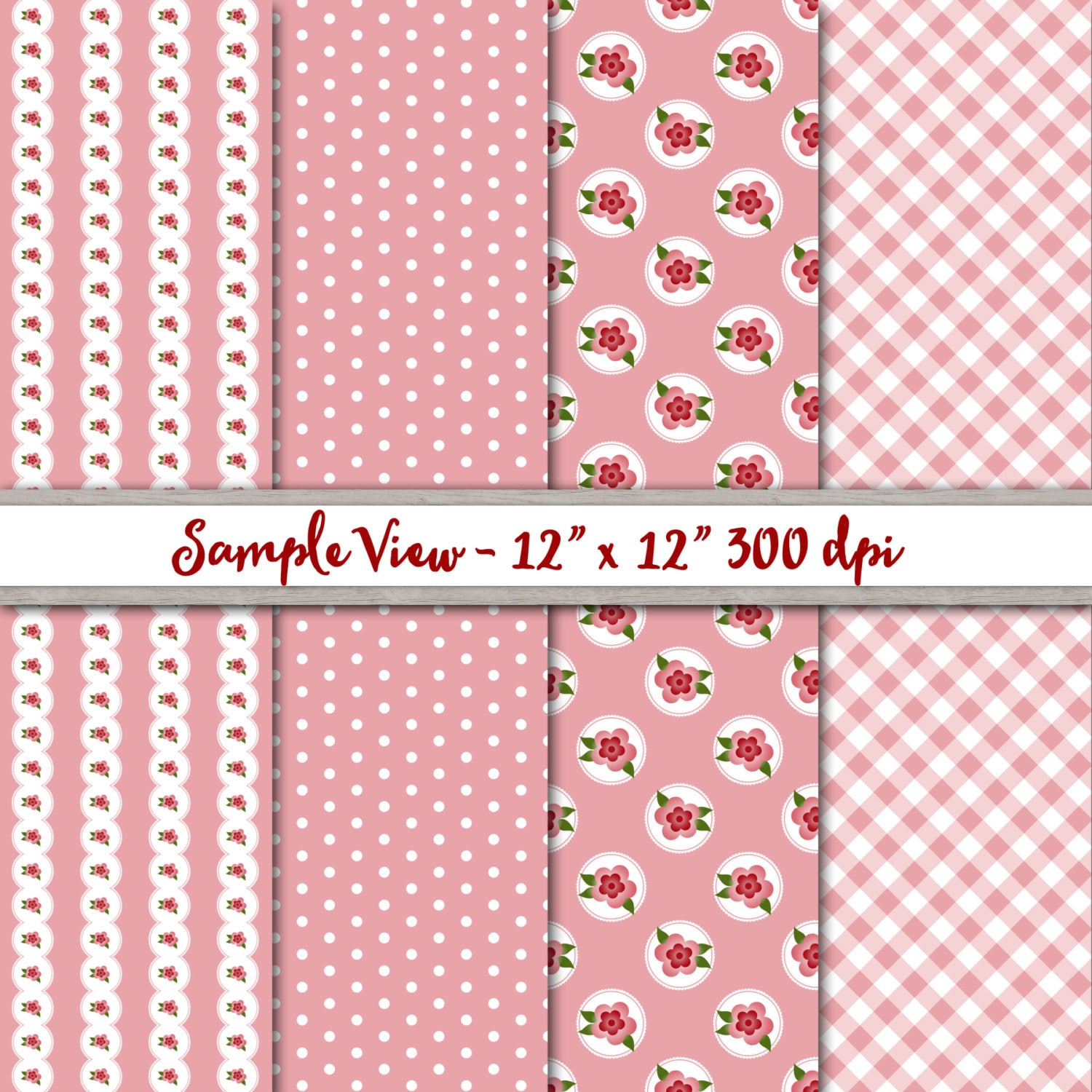 Teal Pink Flower Paper Shabby Chic Digital Paper Pack Floral Country ...