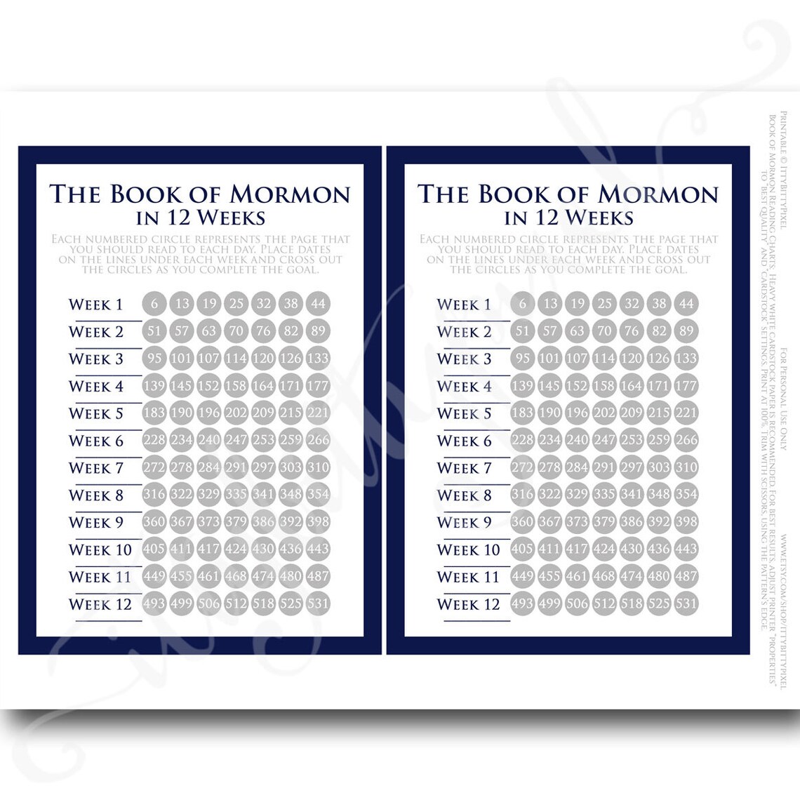 Book of Mormon Scripture Reading Chart - LDS 12 Week Young Men Duty God ...