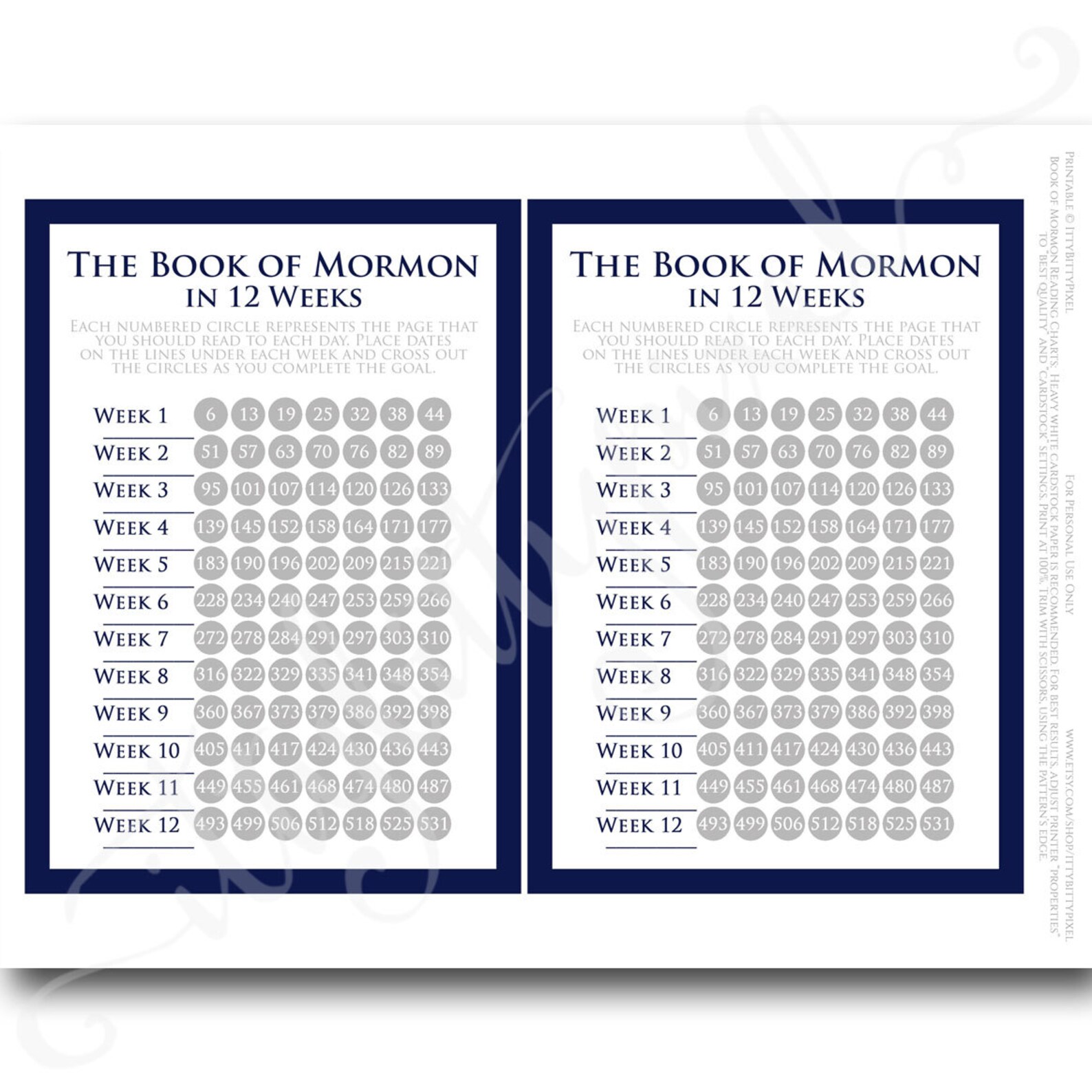 Book of Mormon Scripture Reading Chart - LDS 12 Week Young Men Duty God ...