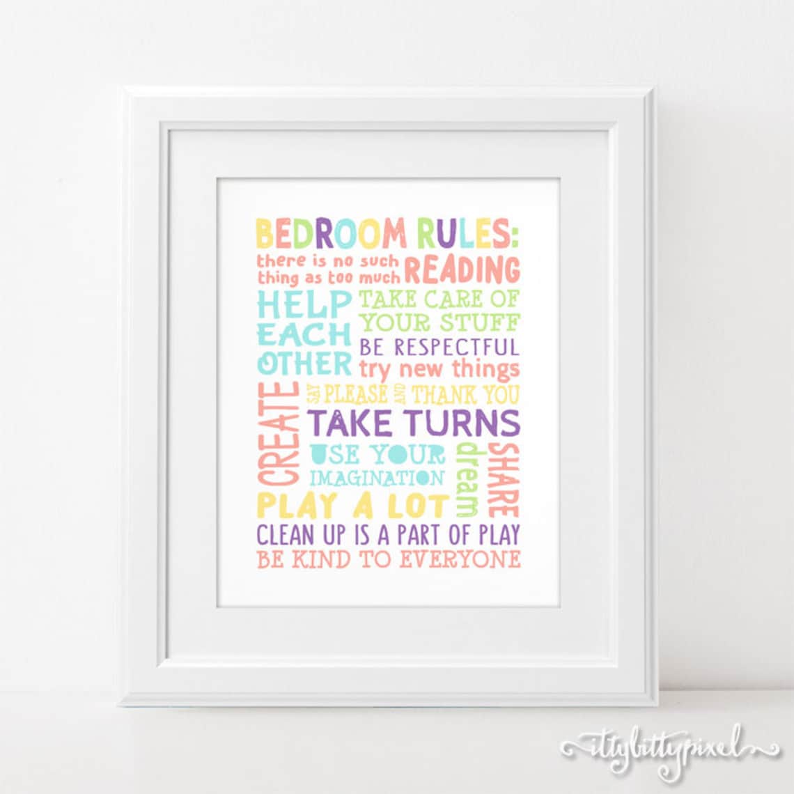 Bedroom Rules - Digital Wall Art Print PRINTABLE Subway Art Playroom ...