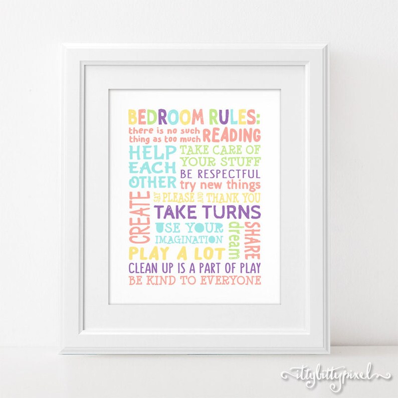 Bedroom Rules - Digital Wall Art Print PRINTABLE Subway Art Playroom ...