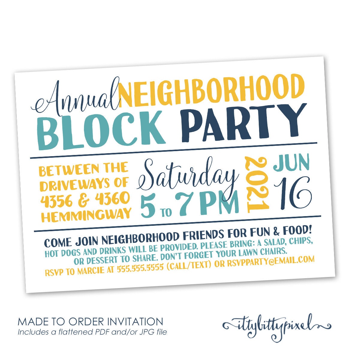 Neighborhood Block Party Invitation Announcement Invite Card - Etsy