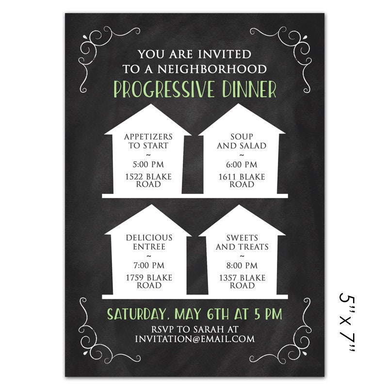 Progressive Dinner Party Invitation - Announcement Card Digital ...