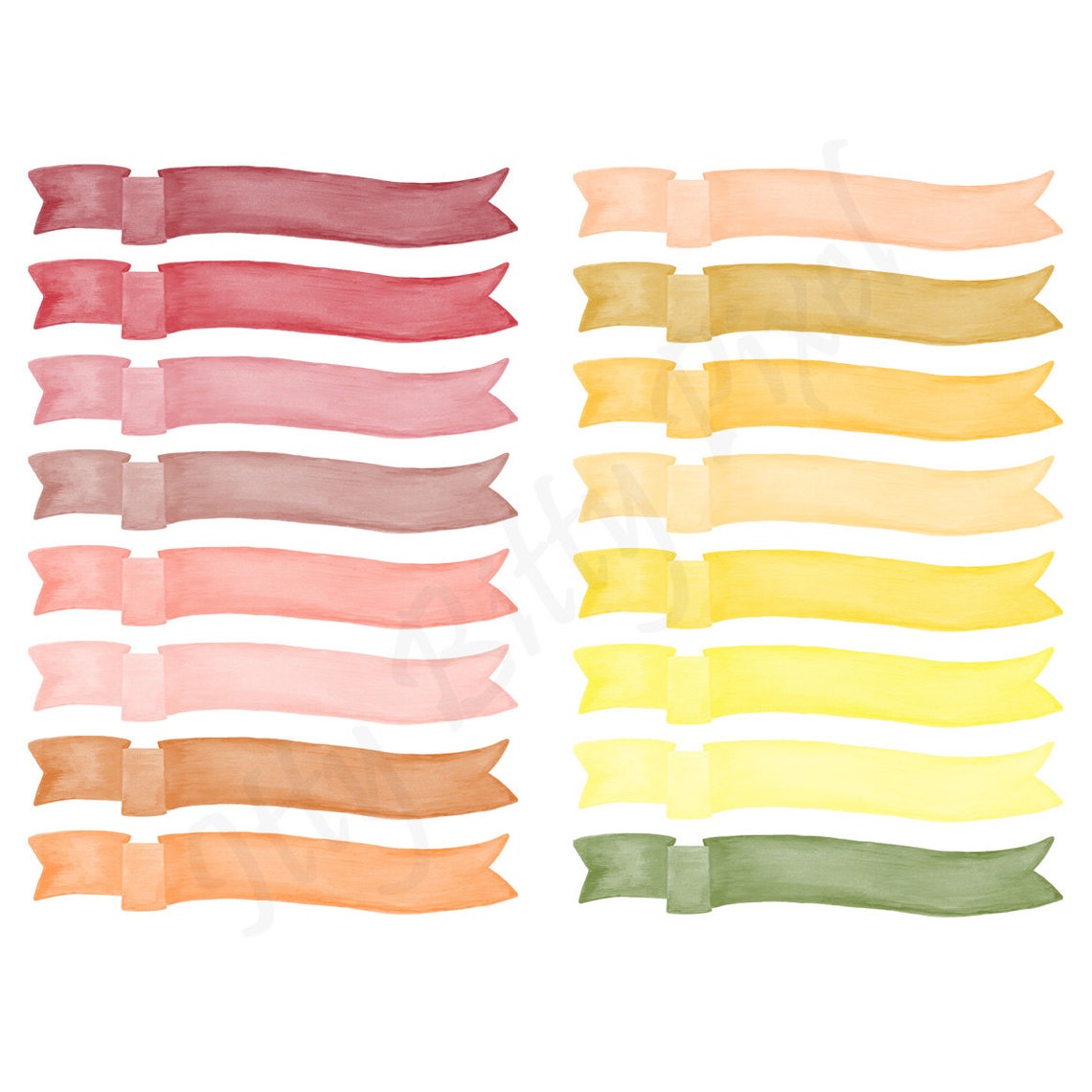 Watercolor Ribbon Clip Art Banner Hand Painted Digital | Etsy