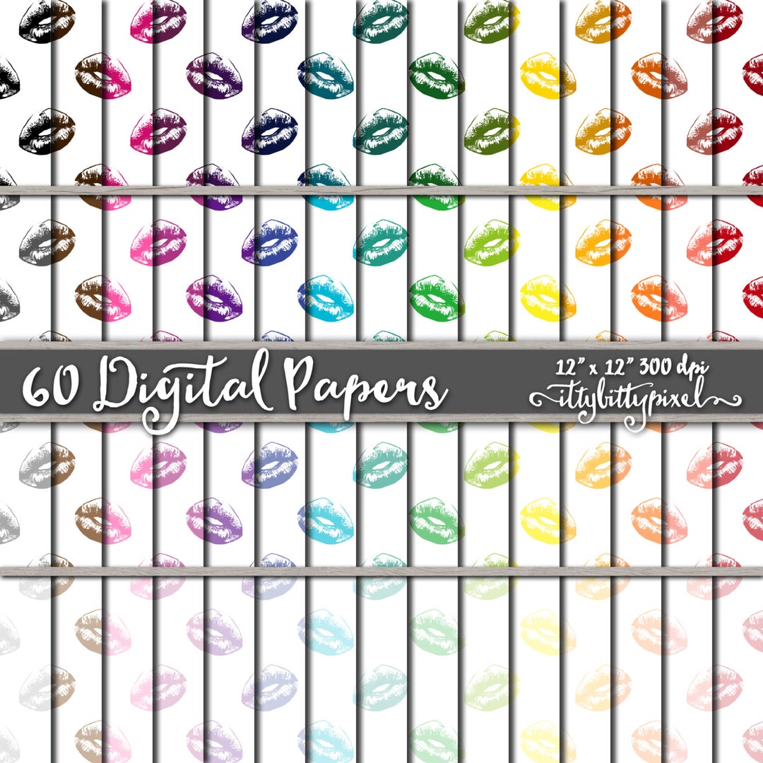 Kiss Scrapbook Paper, Lips Scrapbooking Paper, Kisses Digital Paper ...