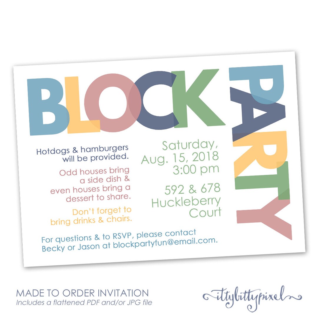 Neighborhood Block Party Invitation - Announcement Invite Card Digital ...